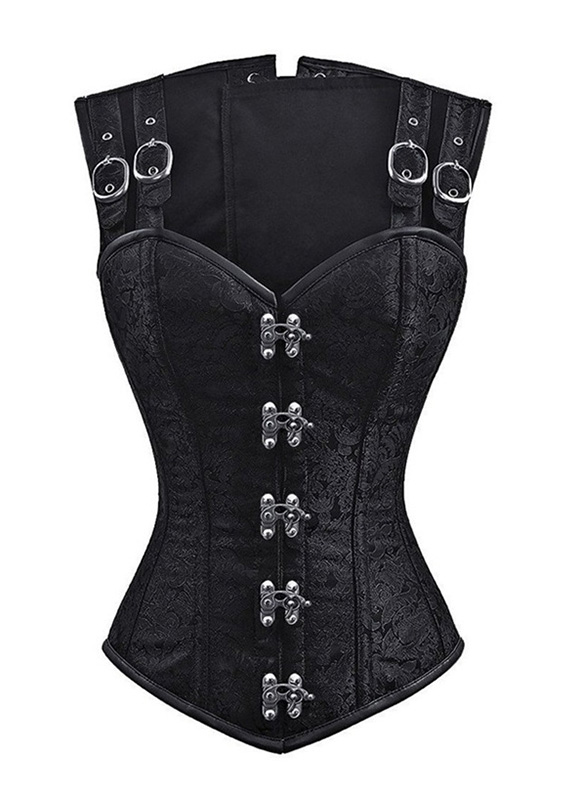 Women Corsets High Backed Black Jacquard Brocade Underbust Corset