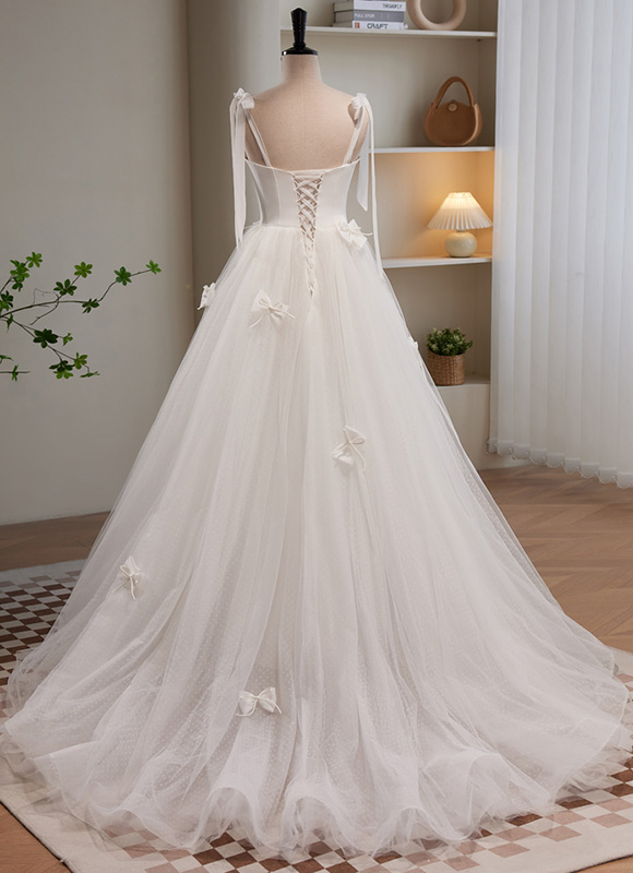Brides Simple White Ball Gown Satin Off the Shoulder Lace-up Wedding Dress