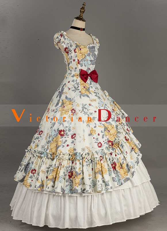 Victorian Floral Printed Southern Belle Tea Party Ball Gown Civil War ...